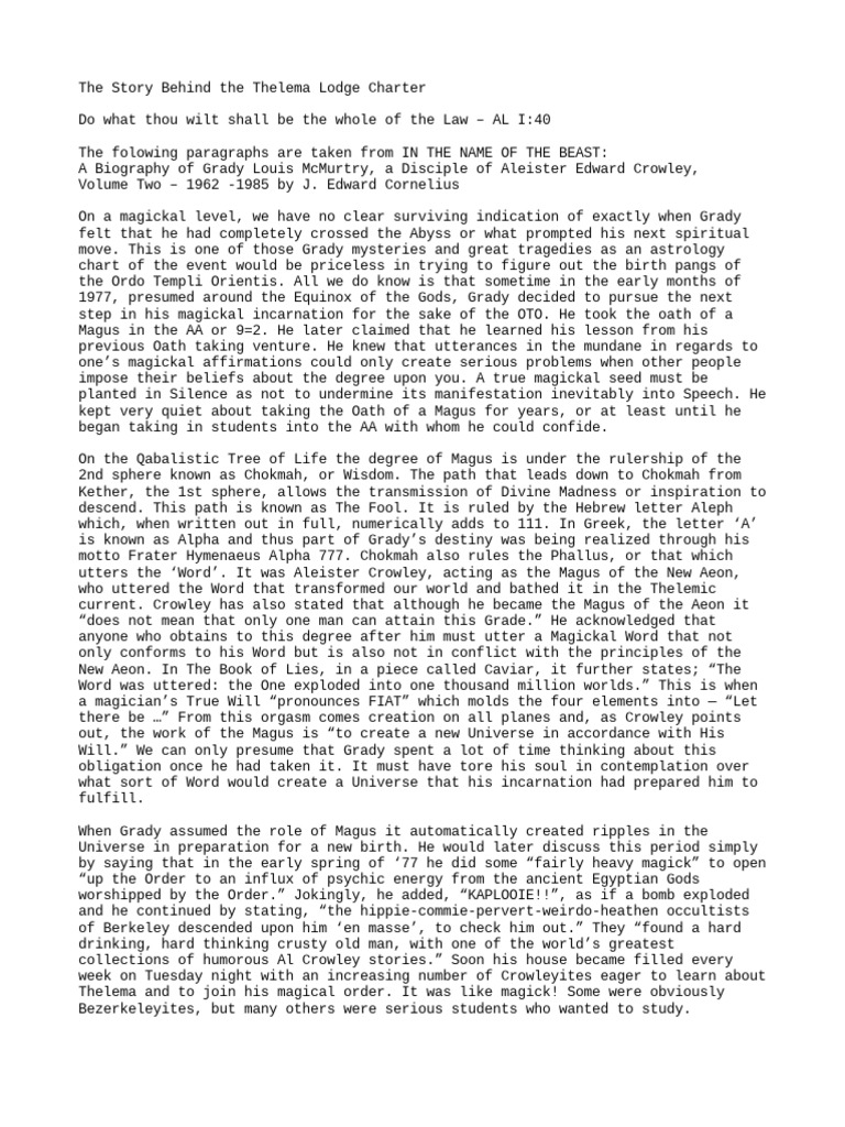 The Story Behind The Thelema Lodge Charter | PDF | Thelema | Esotericism