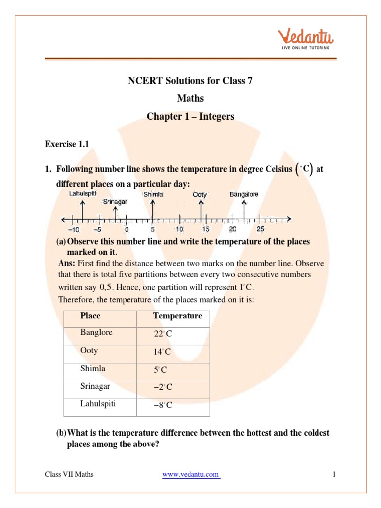 NCERT Solutions For Class 7 Maths Chapter 1 - Integers | PDF | Integer ...