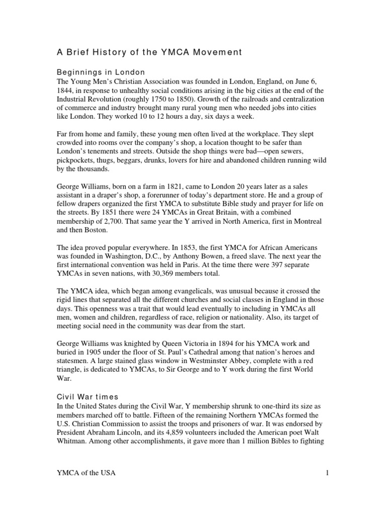 Ymca History | PDF | Ymca | Unrest