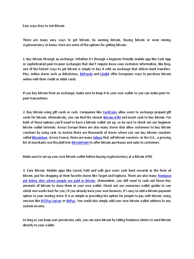 Easy Ways How To Get Bitcoin | PDF | Bitcoin | Cryptocurrency