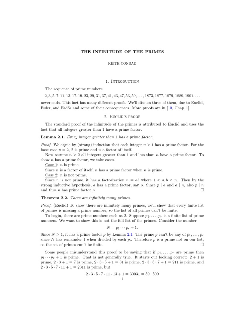 Euclid's Proof of Infinite Primes | PDF | Prime Number | Mathematical ...