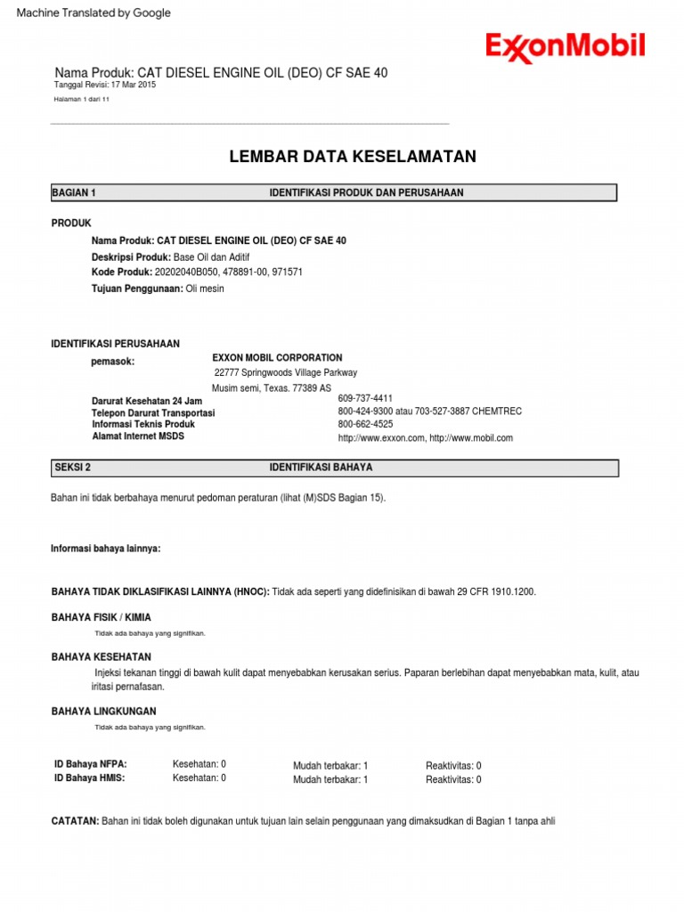 Cat Diesel Engine Oil (Deo) CF Sae 40 | PDF