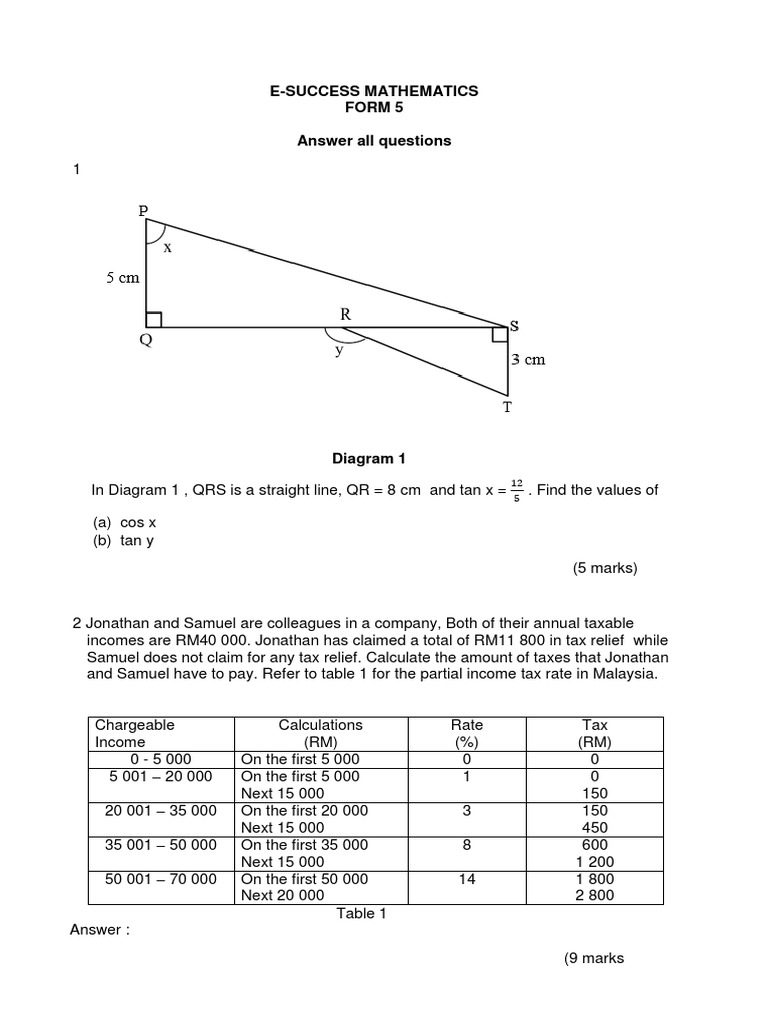E-Success Mathematics Form 5 Answer All Questions | PDF | Government ...