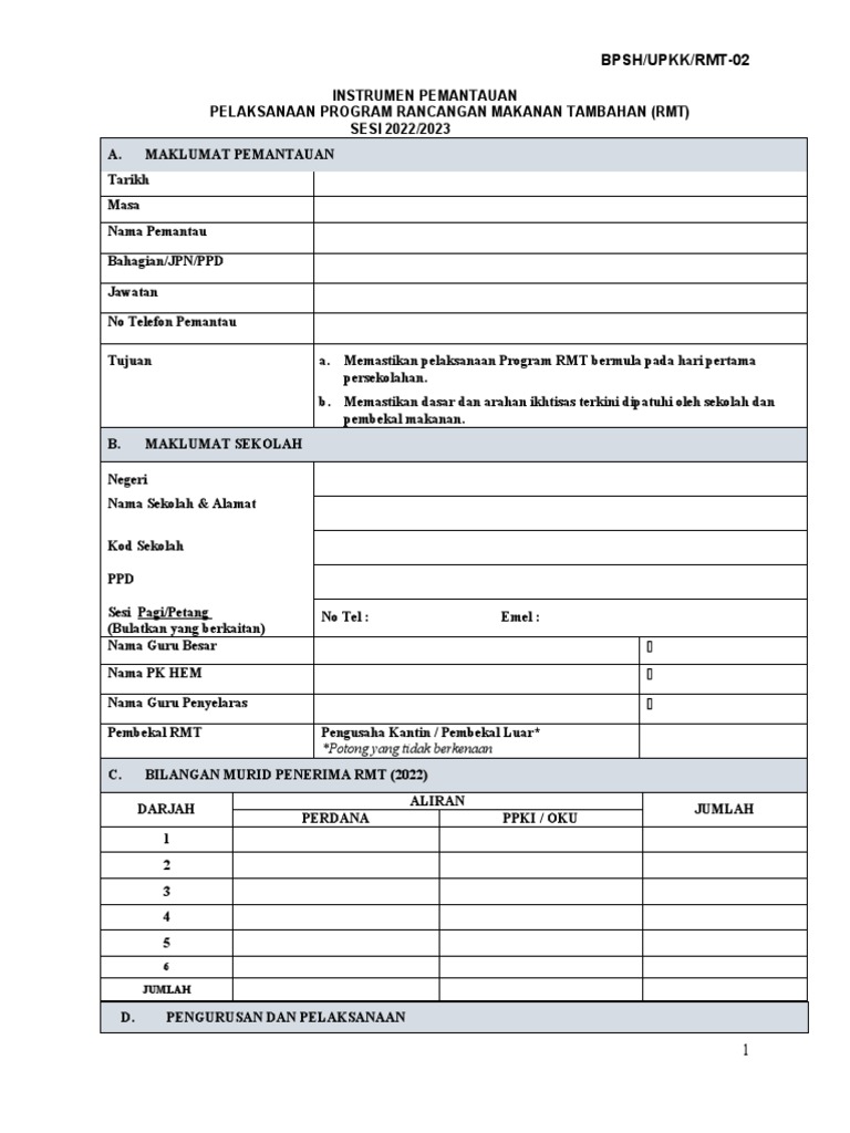 Instrumen Pemantauan RMT Sesi 2022 - 2023 | PDF
