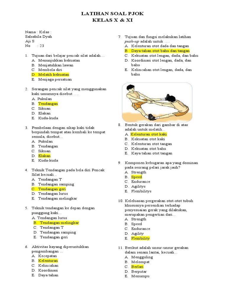 Jawaban Latihan Soal Pjok Kelas X Xi | PDF
