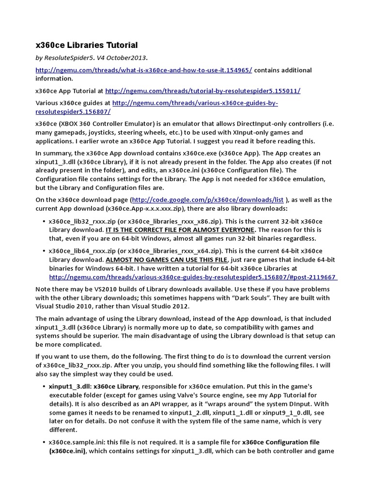 X360ce Libraries Tutorial4 | PDF | Library (Computing) | Zip (File Format)