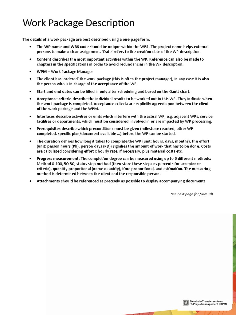 Work Package Description: See Next Page For Form | PDF | Specification ...