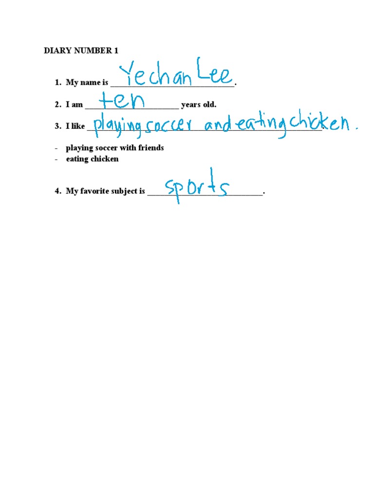 Yechan - Diary Writing 1 | PDF | Sports & Recreation