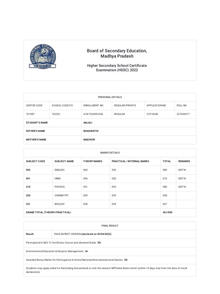 Higher Secondary School Certificate Examination (HSSC) 2022 | PDF ...