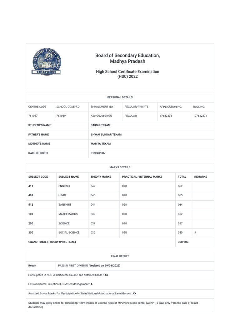 High School Certificate Examination (HSC) 2022 | PDF | Educational ...