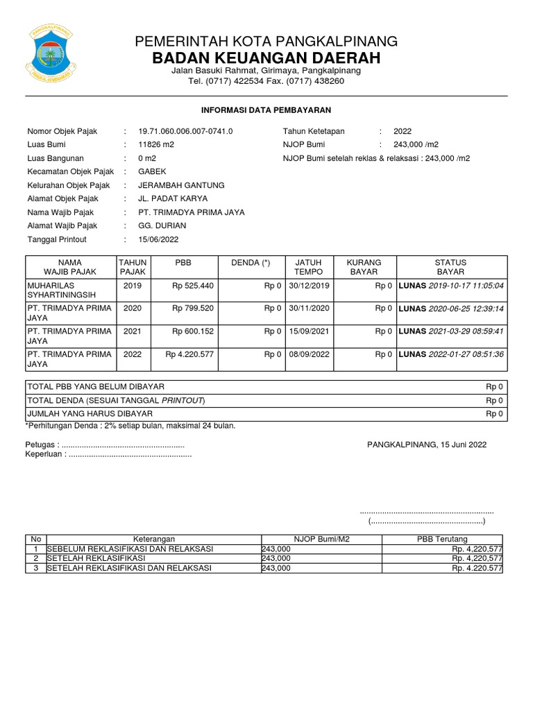 Data Tagihan PBB | PDF