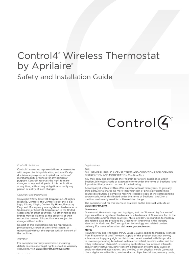 Control4 Wireless Thermostat by Aprilaire Installation Guide Rev A | PDF | Thermostat ...