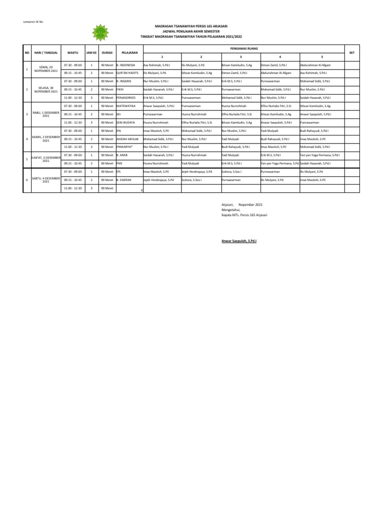 Jadwal Pas 2021-2022 | PDF