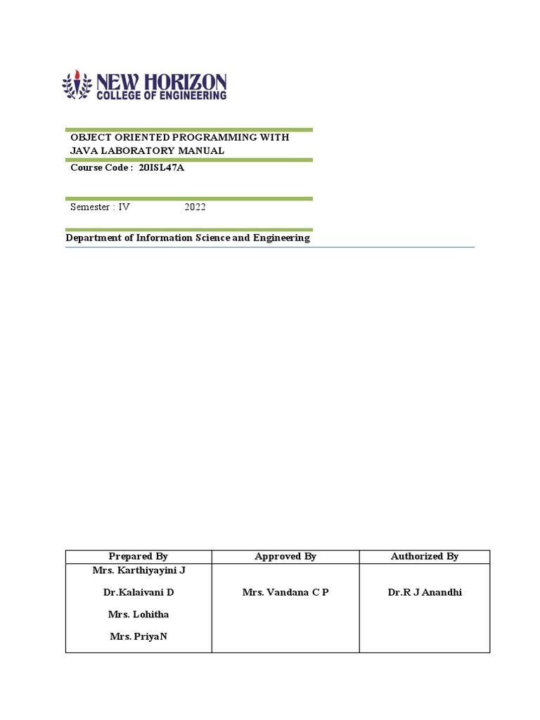 20isl47a Oops With Java Lab Manual Pdf Computer Programming String Computer Science 0626