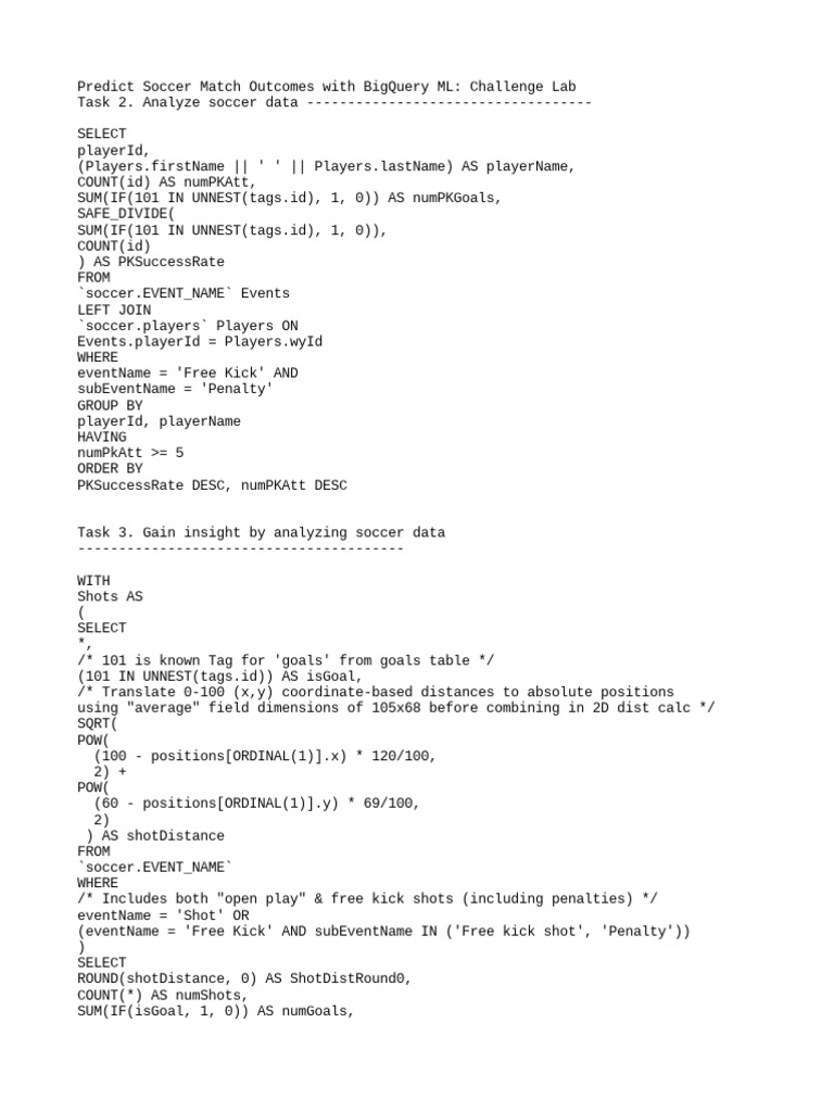 Predict Soccer Match Outcomes With BigQuery ML Challenge Lab | PDF ...