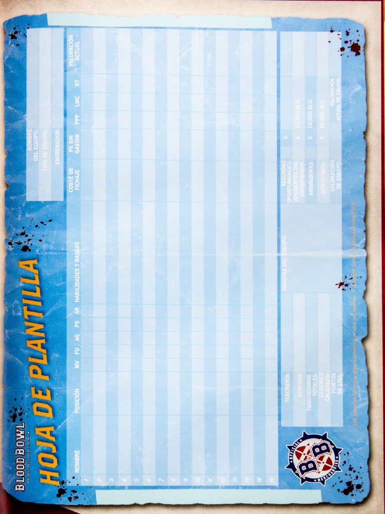 Hoja Equipo Blood Bowl | PDF