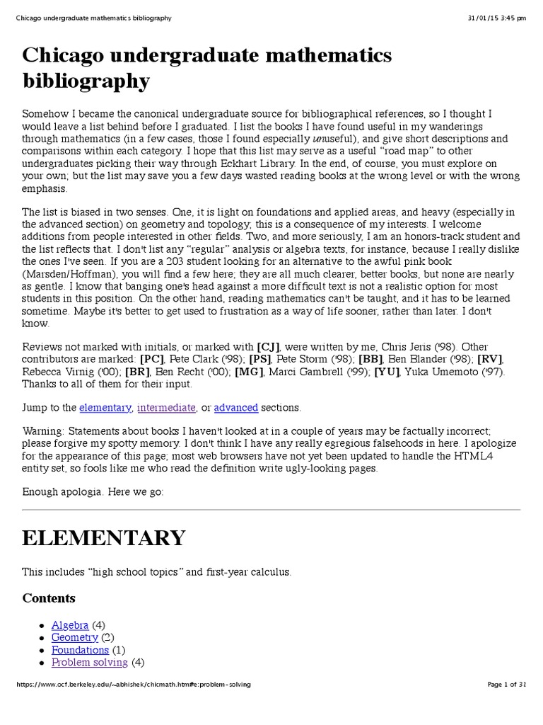 Chicago Undergraduate Math Bibliography | PDF | Mathematics ...