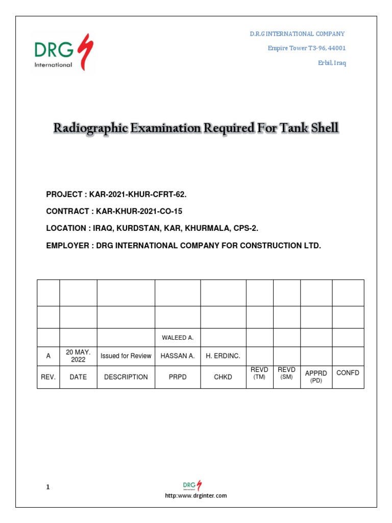 Radiographic Examination Requirements for Tank Shell Butt-Welds ...