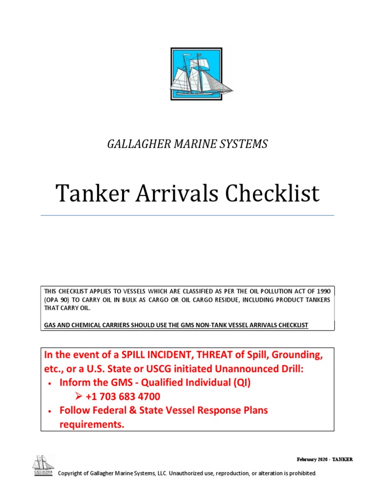 GMS Arrivals Checklist Tanker Feb 2020 | PDF | U.S. Customs And Border ...