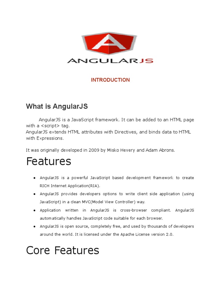 Features What Is Angularjs Pdf Angular Js Java Script 