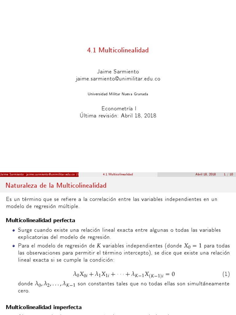 4.1 Multicolinealidad | PDF | Mínimos cuadrados ordinarios | Multicolinealidad