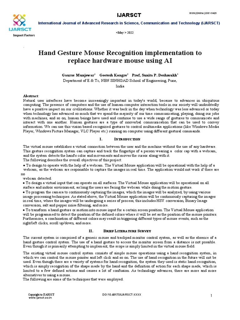 Hand Gesture Mouse Recognition Implementation To Replace Hardware Mouse ...
