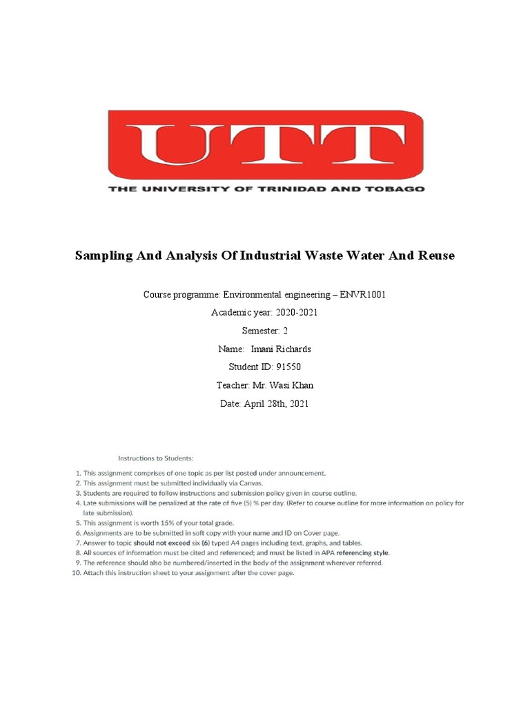 Sampling and Analysis of Industrial Waste Water and Reuse | PDF ...