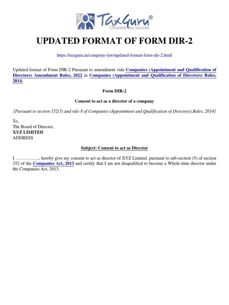 Updated Form DIR-2 for Directors' Consent | PDF | Public Law | Common Law