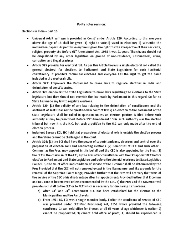 Polity Notes Revision | PDF | Elections | Suffrage