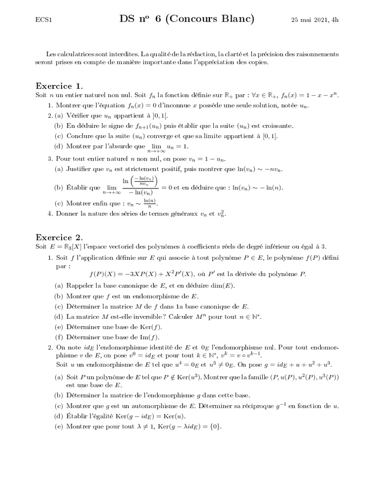 DS6 CB Sujet | PDF | Concepts mathématiques | Algèbre