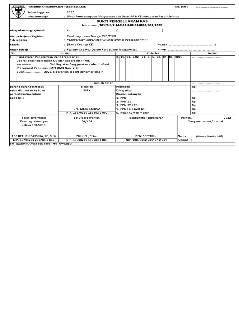 SPJ Operasional Kie Oleh Sub PPKBD | PDF