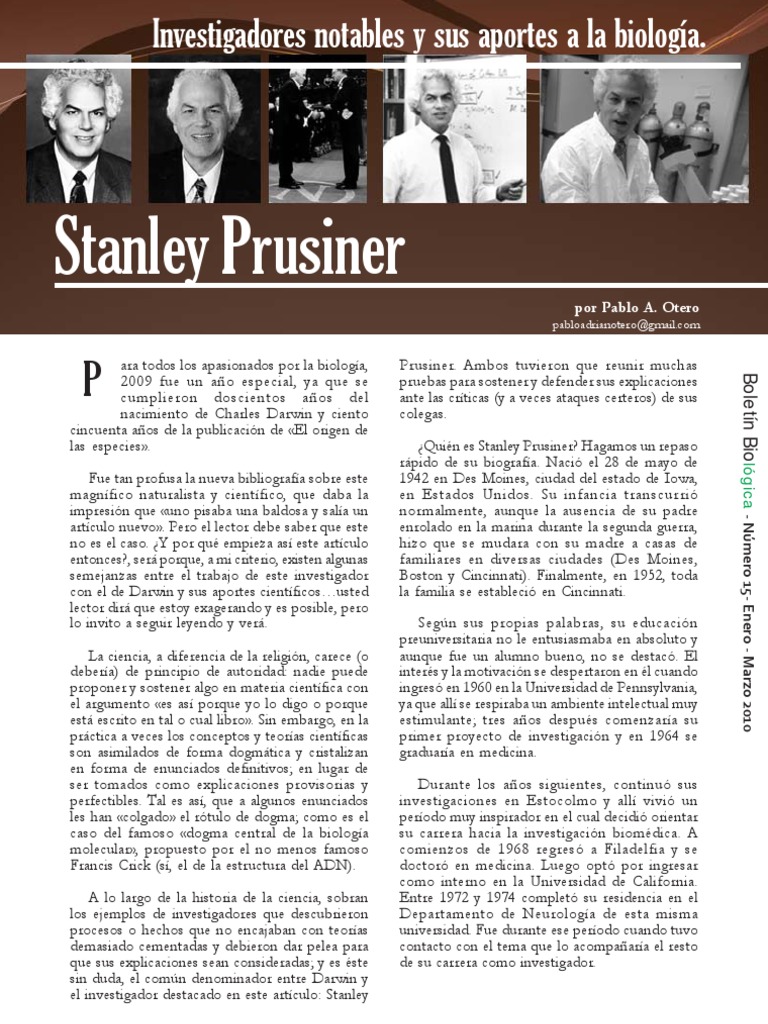 Stanley Prusiner (Investigadores Notables y Sus Aportes A La Biología ...