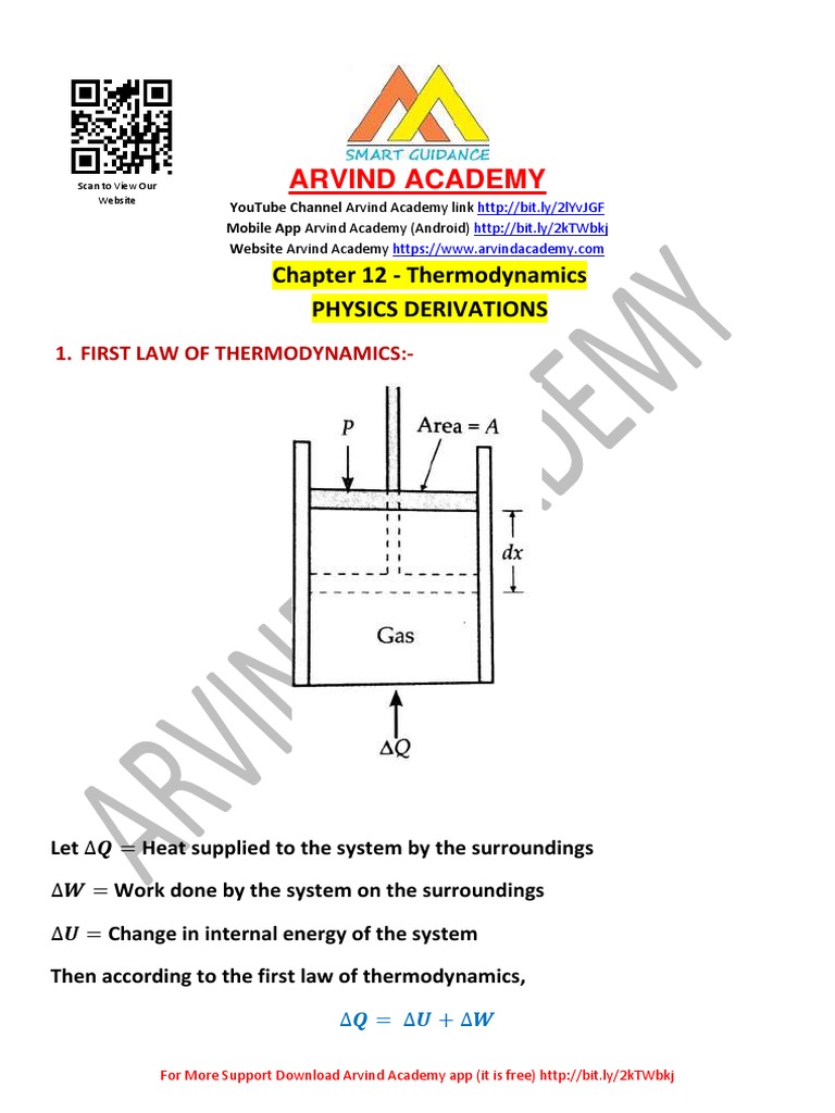 Arvind Academy: Chapter 12 - Thermodynamics Physics Derivations | PDF ...