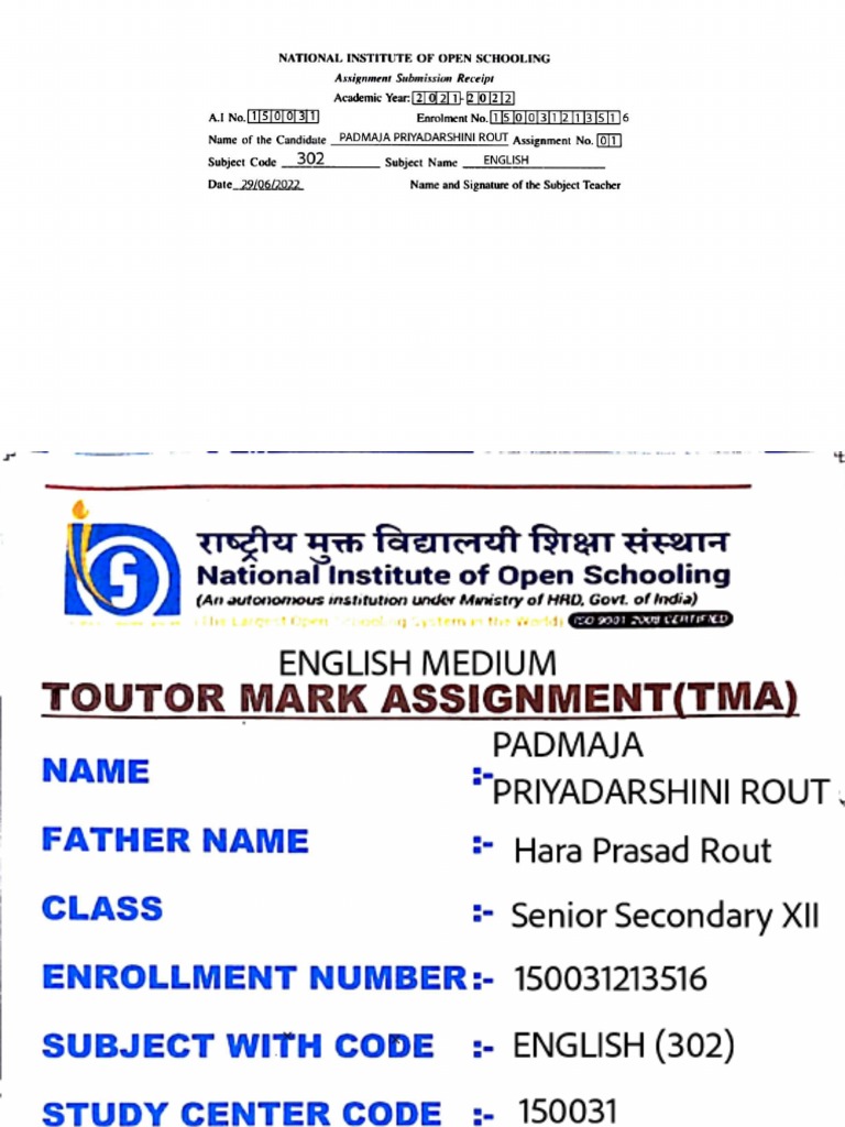 NIOS English PDF TMA | PDF | Secondary Education | Schools