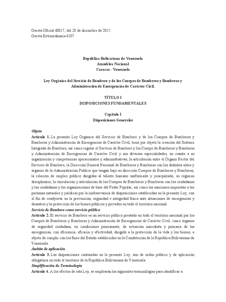 Gaceta Oficial 40817. Ley de Bomberos 2015 | PDF | Bombero | Presupuesto