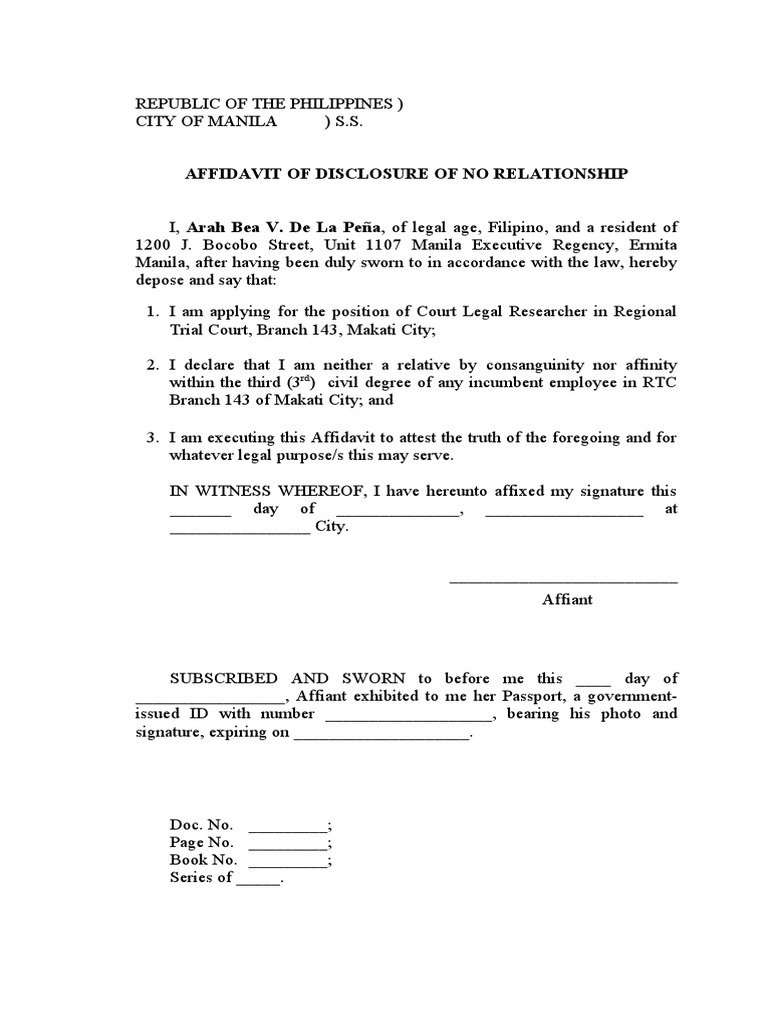 Affidavit of Disclosure of No Relationship | PDF