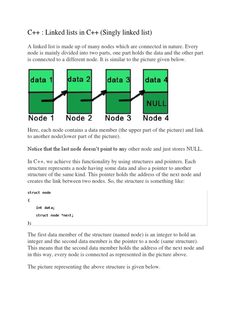 C Linked Lists In C Singly Linked List Struct Node Int Data Struct Node Next Pdf 