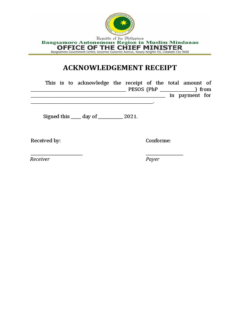 Acknowledgement Receipt Template | PDF