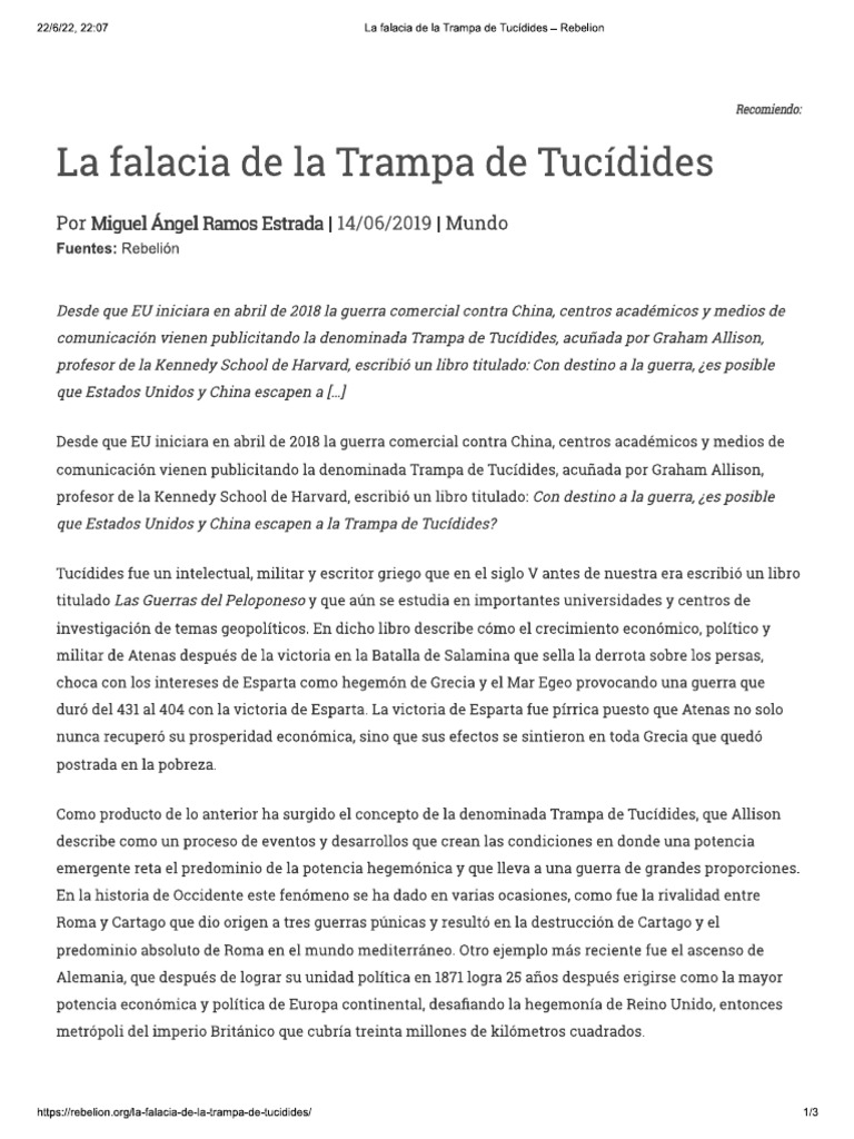 La Falacia de La Tranpa de Tucidides | PDF