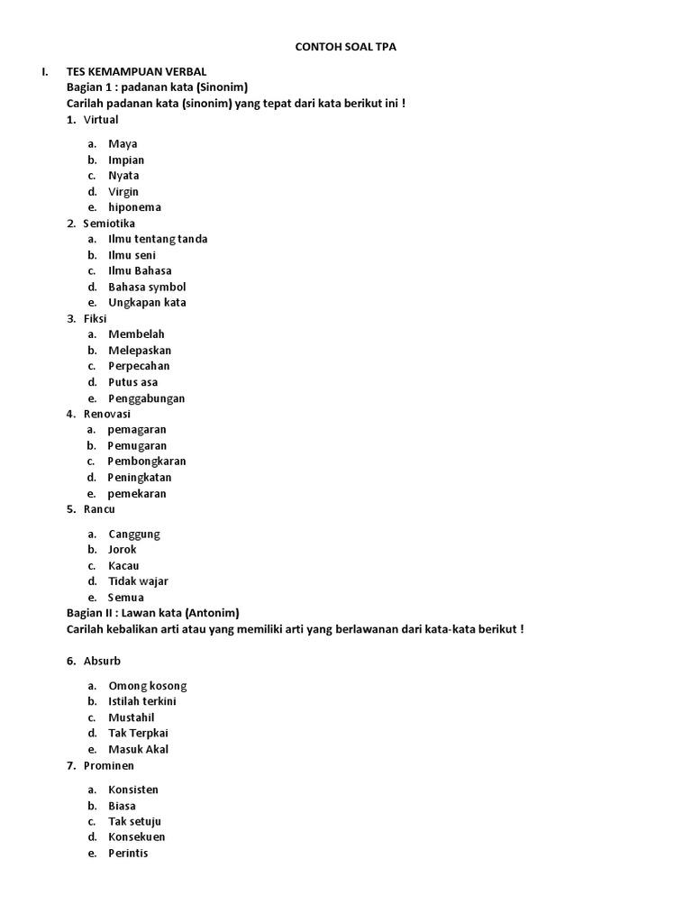 Contoh Soal Tpa | PDF