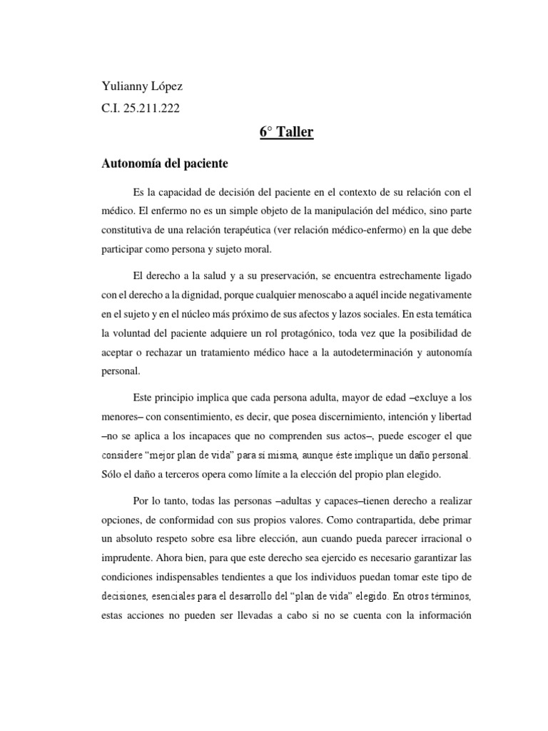 Autonomía Del Paciente | PDF | Enfermería | Cuidado de la salud