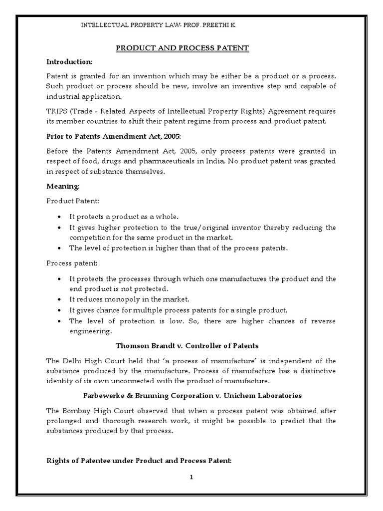 Product and Process Patent | PDF | Patent | Glossary Of Patent Law Terms