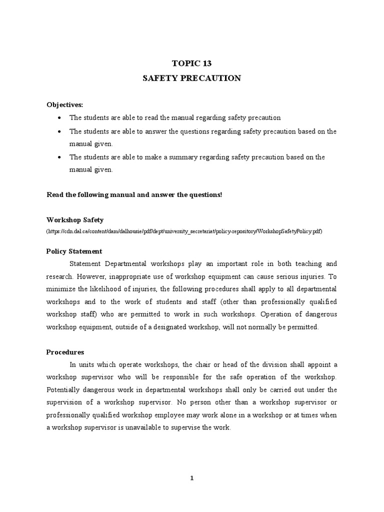 Safety Precaution | PDF | Occupational Safety And Health | Personal ...