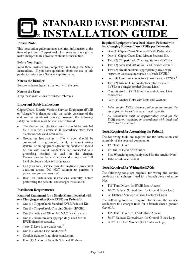 Standard EVSE Pedestal Installation Guide v1.3 | PDF | Screw | Ac Power ...