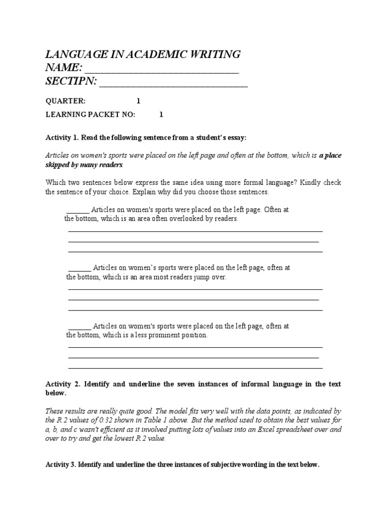 1-1-LANGUAGE-IN-ACADEMIC-WRITING | PDF | English Language | Linguistics