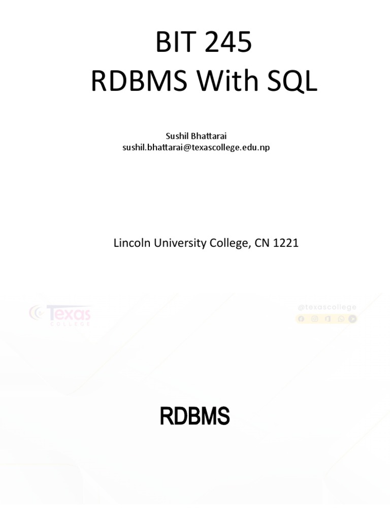 BIT 245 Rdbms With SQL: Lincoln University College, CN 1221 | PDF | Databases | Sql