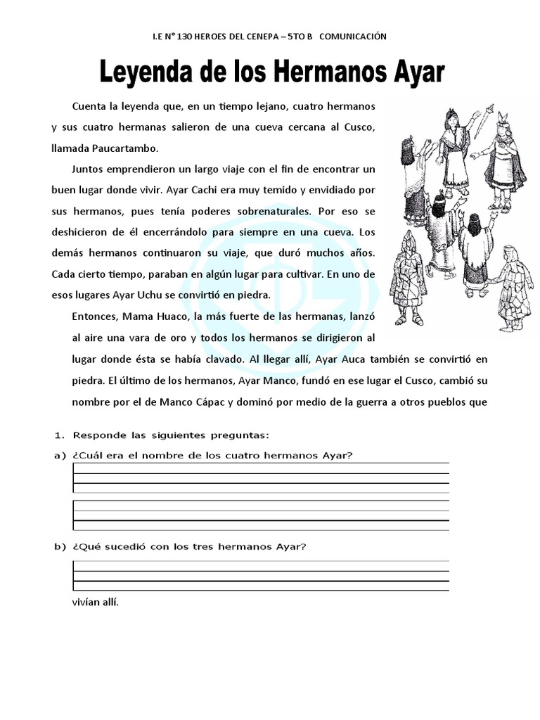 Ficha de Leyenda de Los Hermanos Ayar para Segundo de Primaria | PDF Ficha de Leyenda de Los Hermanos Ayar para Segundo de Primaria | PDF