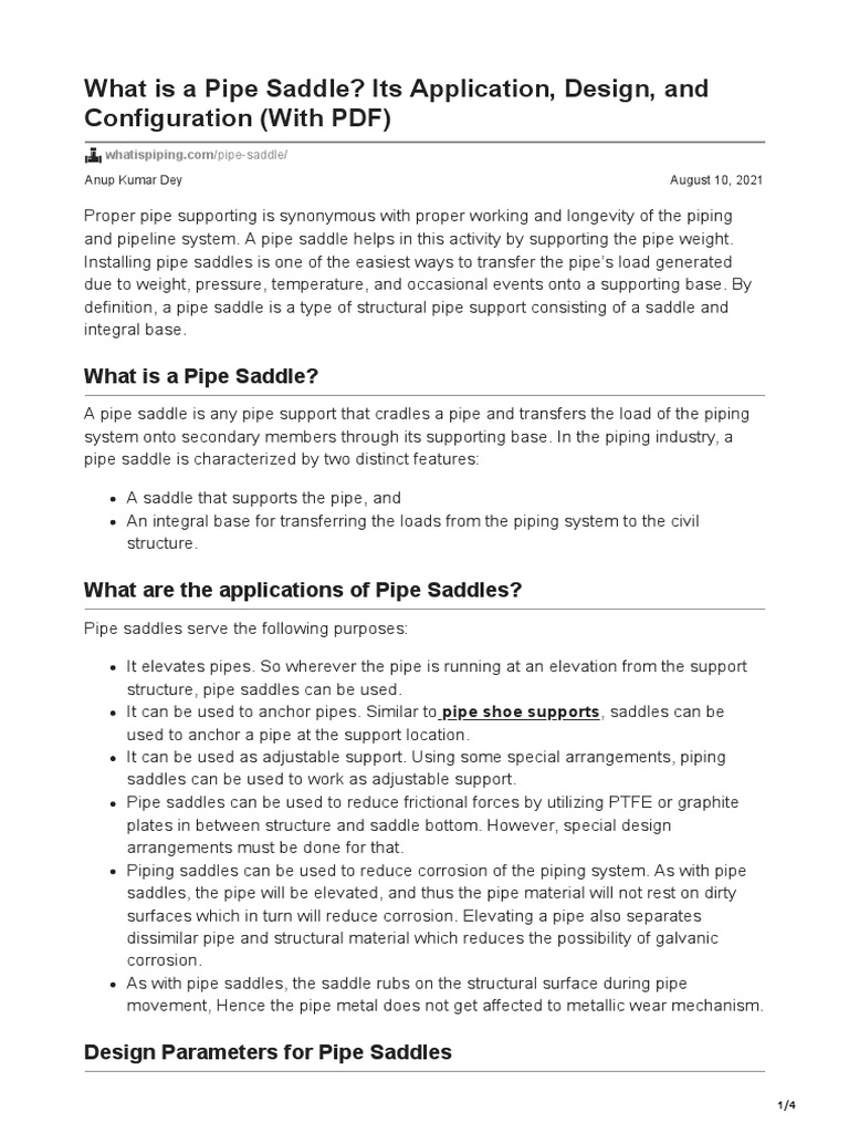 What Is A Pipe Saddle Its Application Design and Configuration | PDF ...
