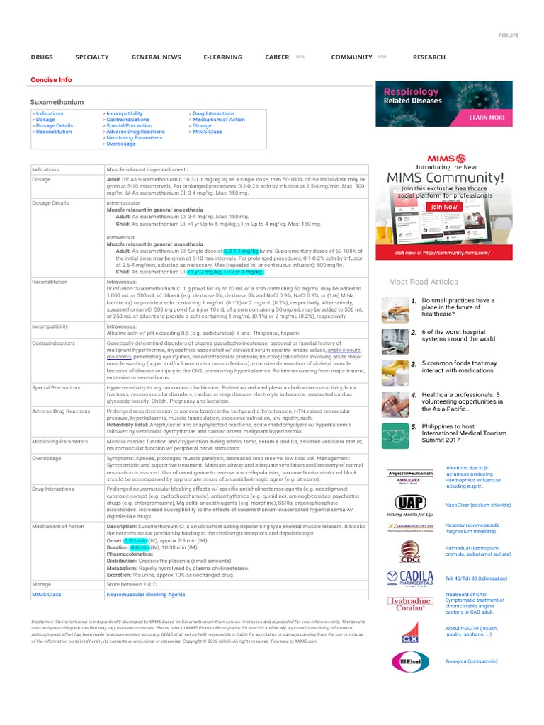 Suxamethonium Dosage, Side Effect MIMS - Com Philippines | PDF ...
