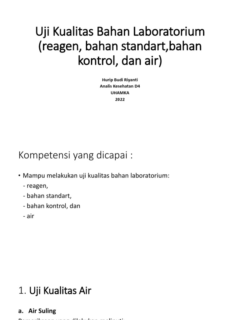 Materi 2. Uji Kualitas Bahan Laboratorium (Reagen, Bahan | PDF